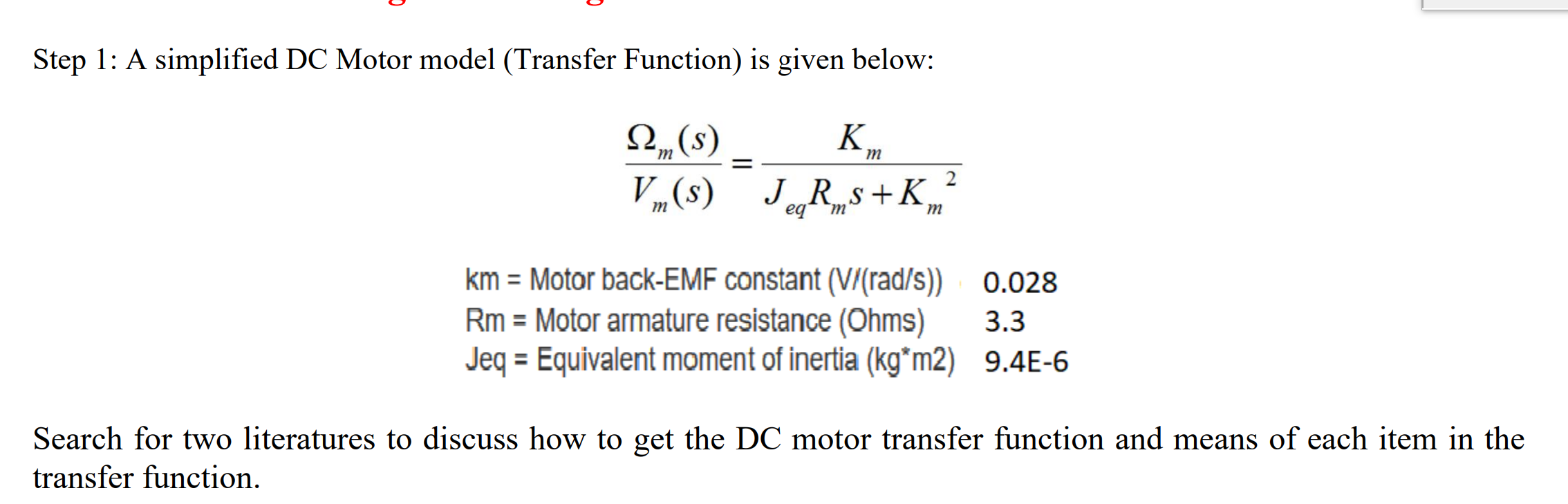Solved Step 1: A simplified DC Motor model (Transfer | Chegg.com