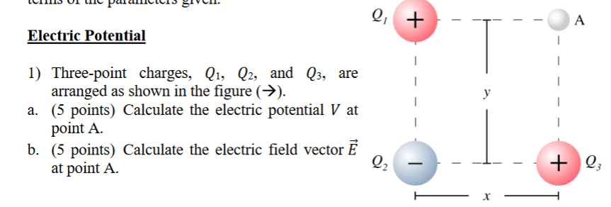 Solved Electric Potential 1) Three-point charges, Q1,Q2, and | Chegg.com