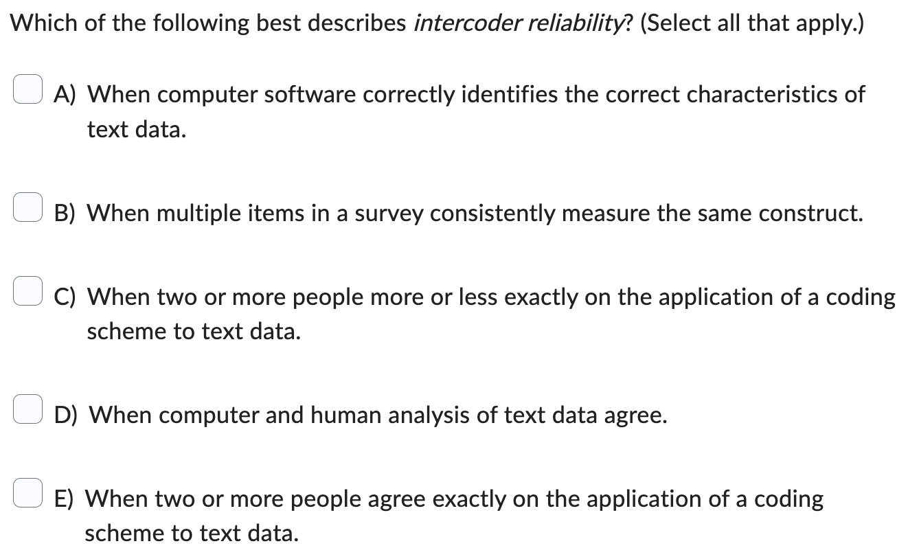 Solved Which Of The Following Best Describes Intercoder 0615
