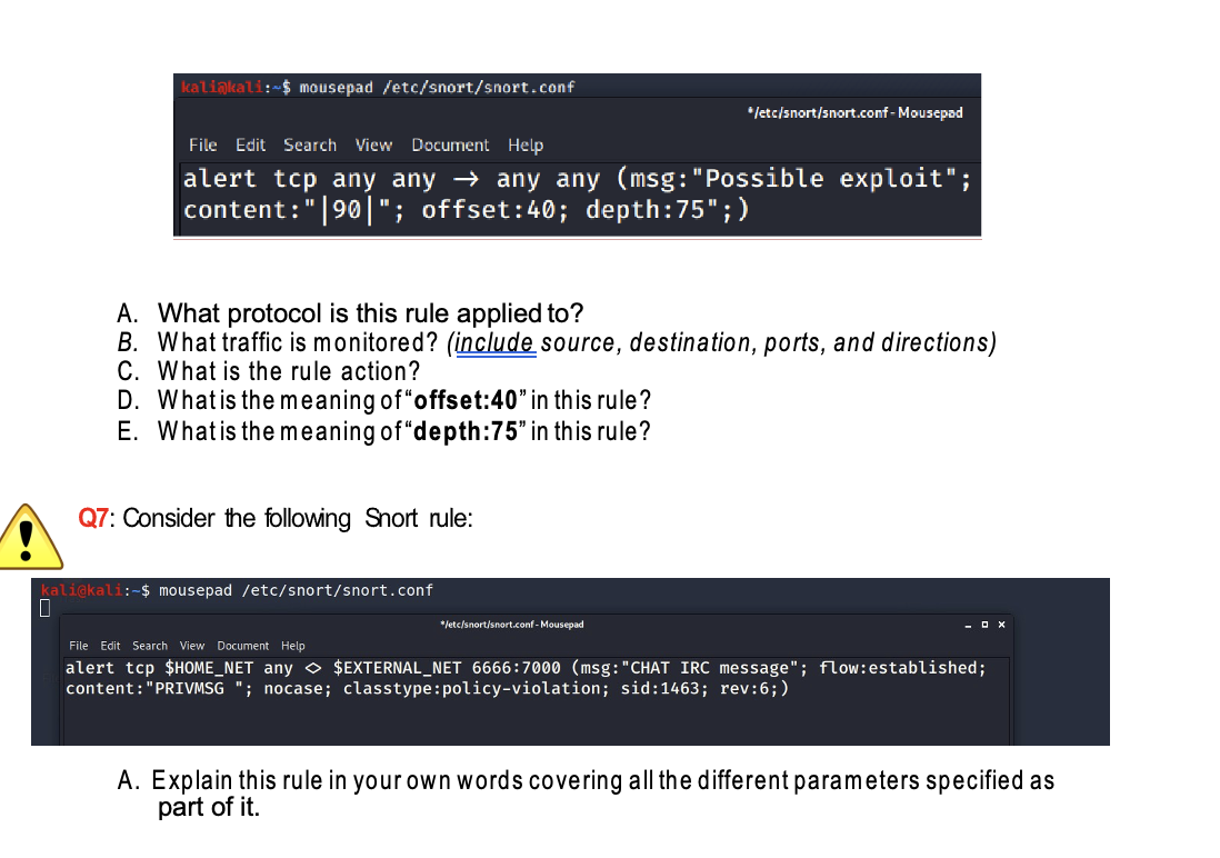 Solved Q1: Consider the following Snort rule: A. What | Chegg.com