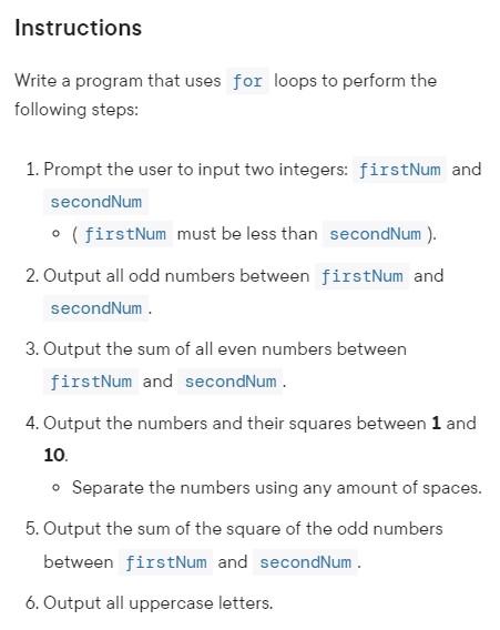 Solved - Write a program that uses for loops to perform the | Chegg.com