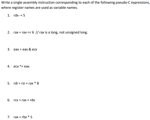 Solved Write a single assembly instruction corresponding to | Chegg.com