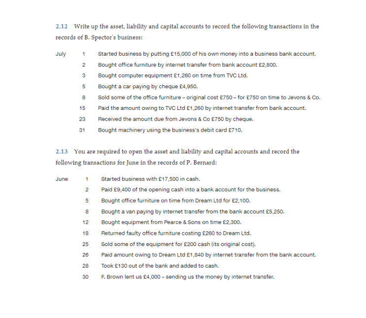 Solved 2.12 Write up the asset, liability and capital | Chegg.com