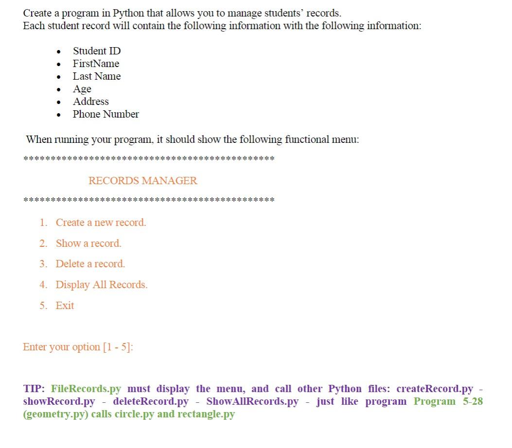 Solved Create a program in Python that allows you to manage | Chegg.com