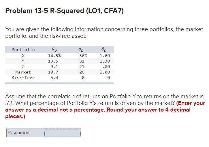 Solved Problem 13-5 R-Squared (LO1, CFA7) You are given the | Chegg.com