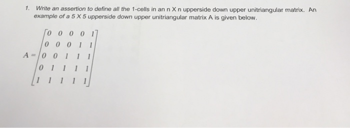 Solved Write an assertion to define all the 1-cells in an n | Chegg.com