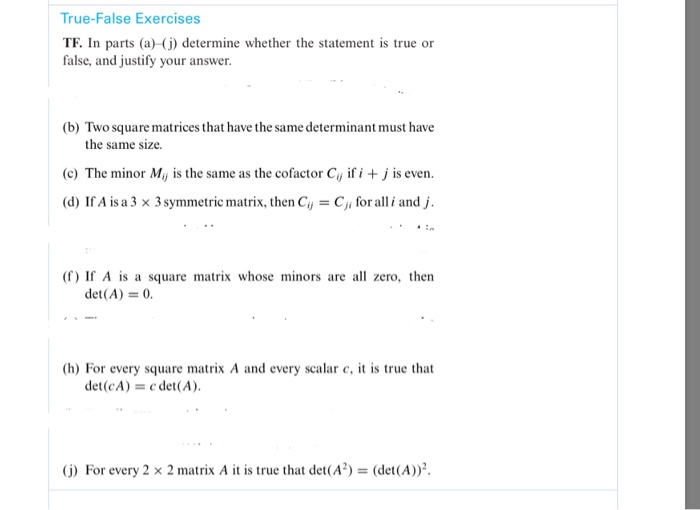 Solved True-False Exercises TF. In parts (a)-(j) determine | Chegg.com