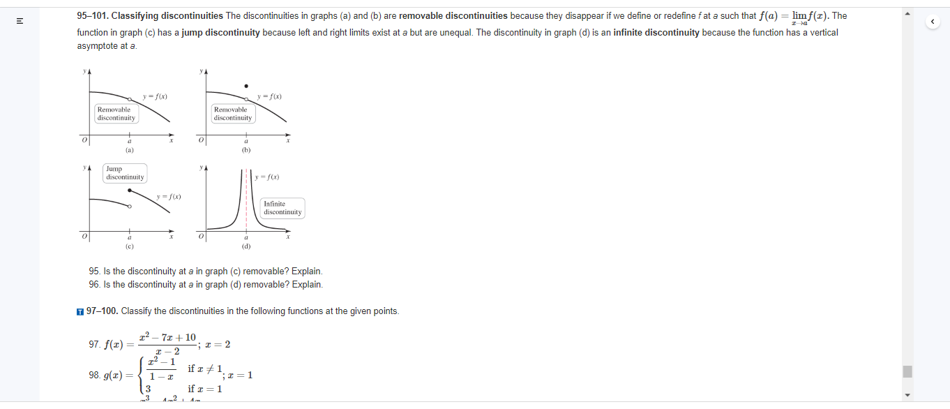 Solved 95-101. Classifying discontinuities The | Chegg.com