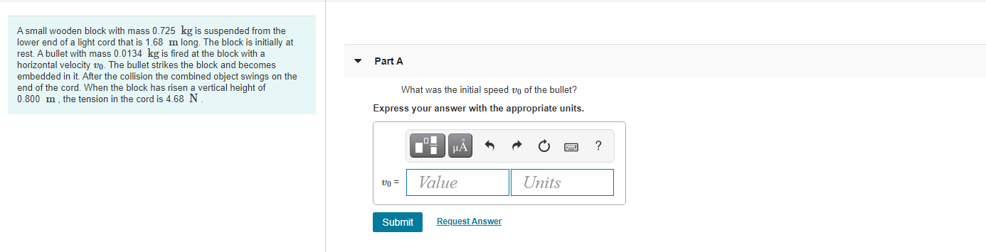 Solved A small wooden block with mass 0.725 kg is suspended | Chegg.com