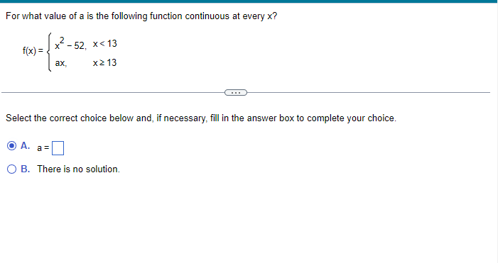 Solved For what value of a is the following function | Chegg.com