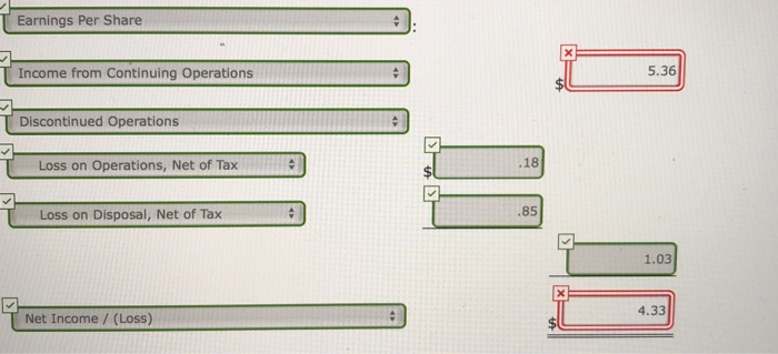 Earnings Per Share Income from Continuing Operations | Chegg.com
