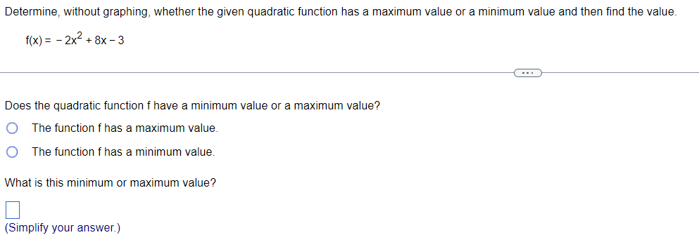 Solved Determine, without graphing, whether the given | Chegg.com