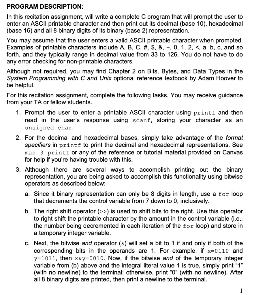 Solved PROGRAM DESCRIPTION: In this recitation assignment, | Chegg.com