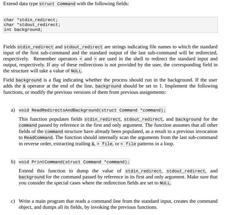 Extend Data Type Struct Command With The Following 