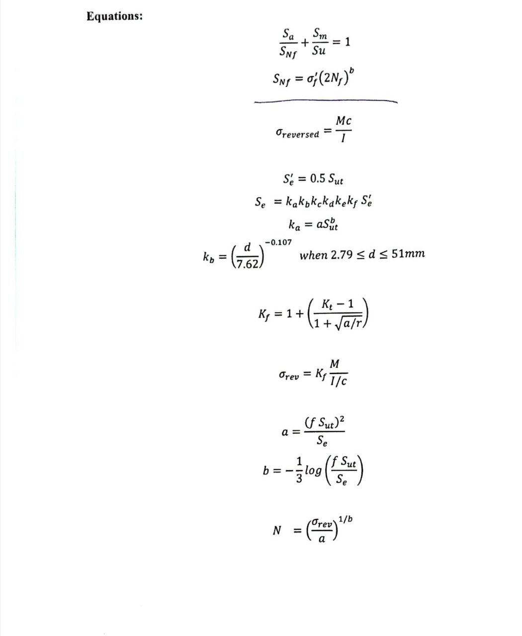 Solved Equations: SNfSa+SuSm=1SNf=σf′(2Nf)bσreversed | Chegg.com