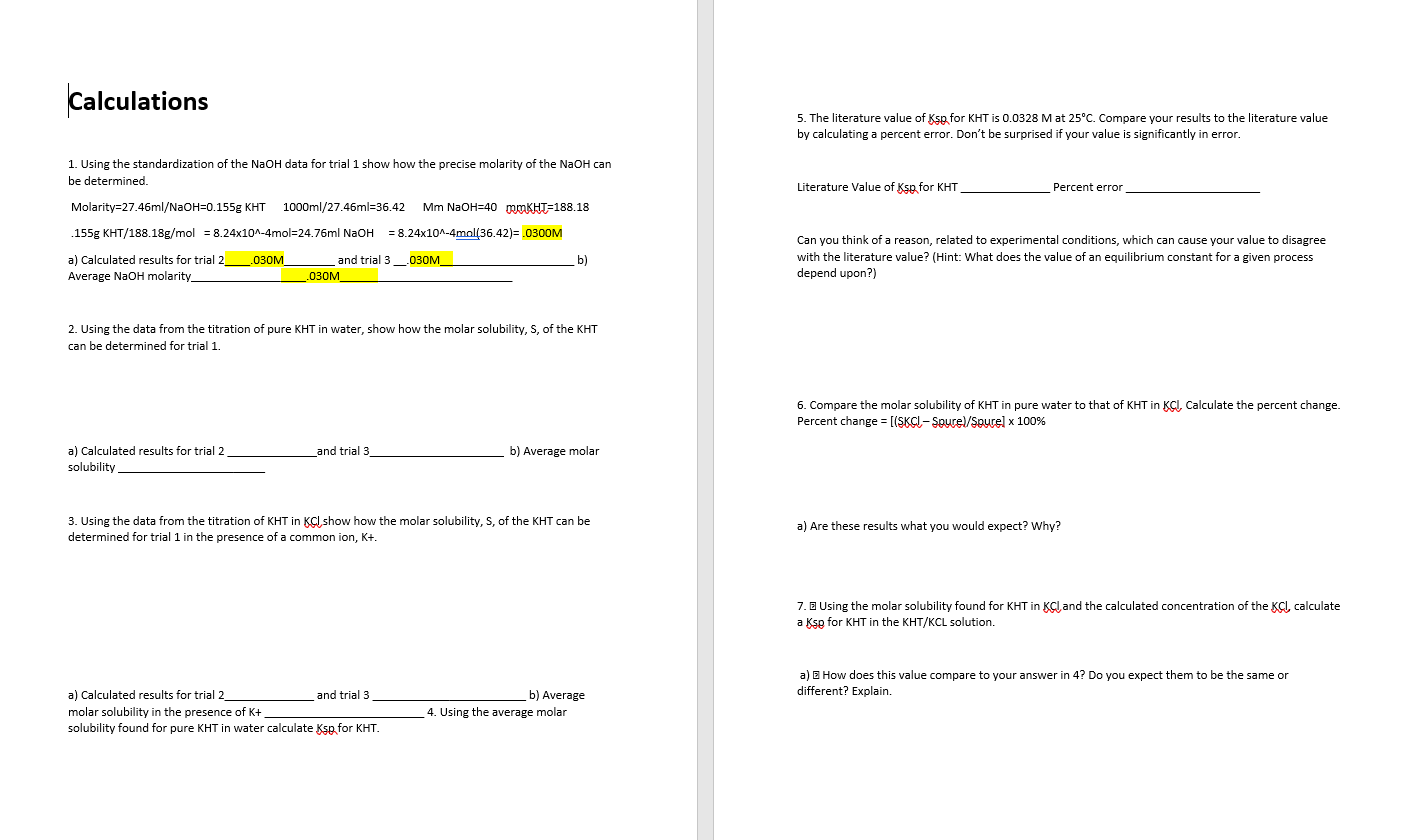 Solved Data Day 1 - Solution preparation Mass of KCl | Chegg.com
