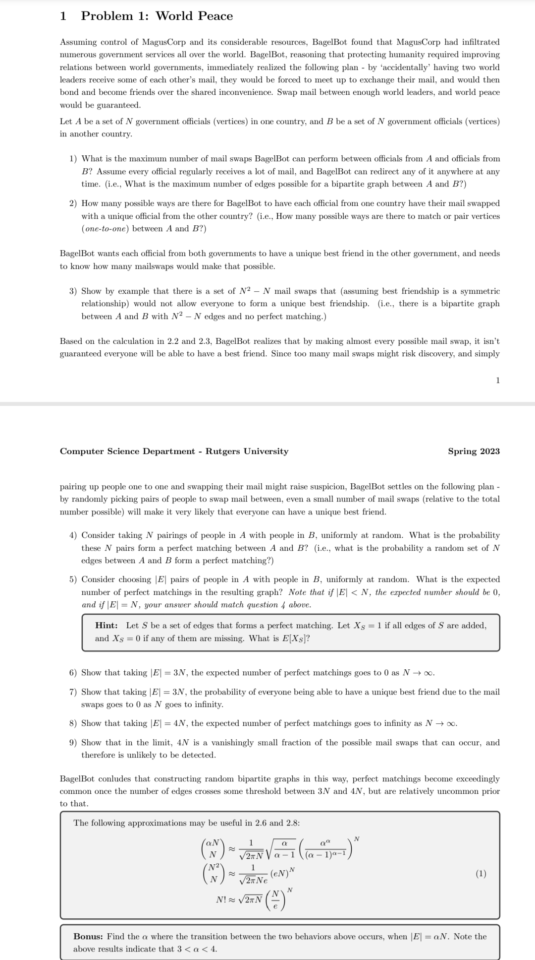 Solved 1 Problem 1: World Peace Assuming control of | Chegg.com