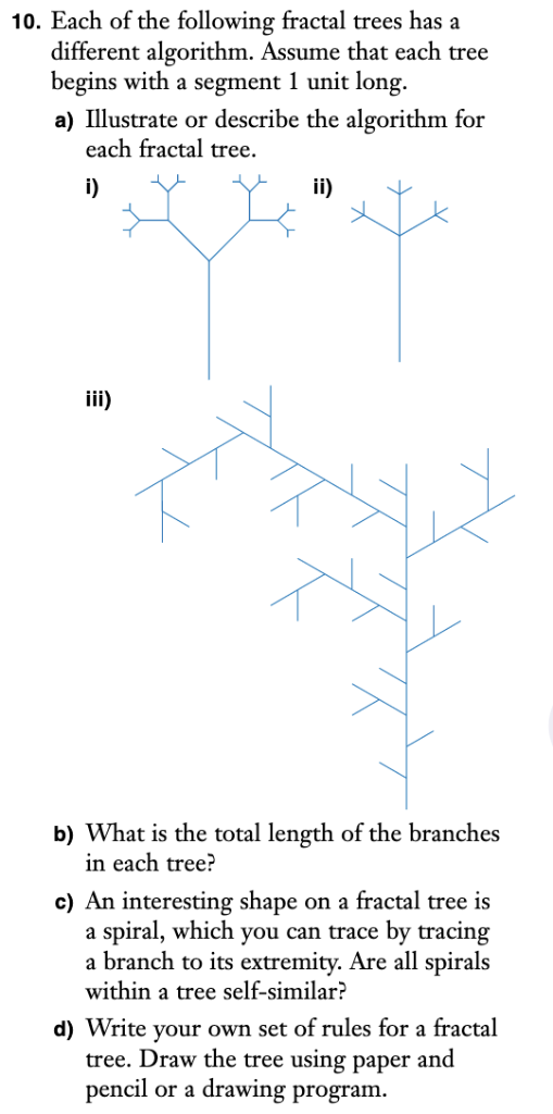 10. Each of the following fractal trees has a | Chegg.com