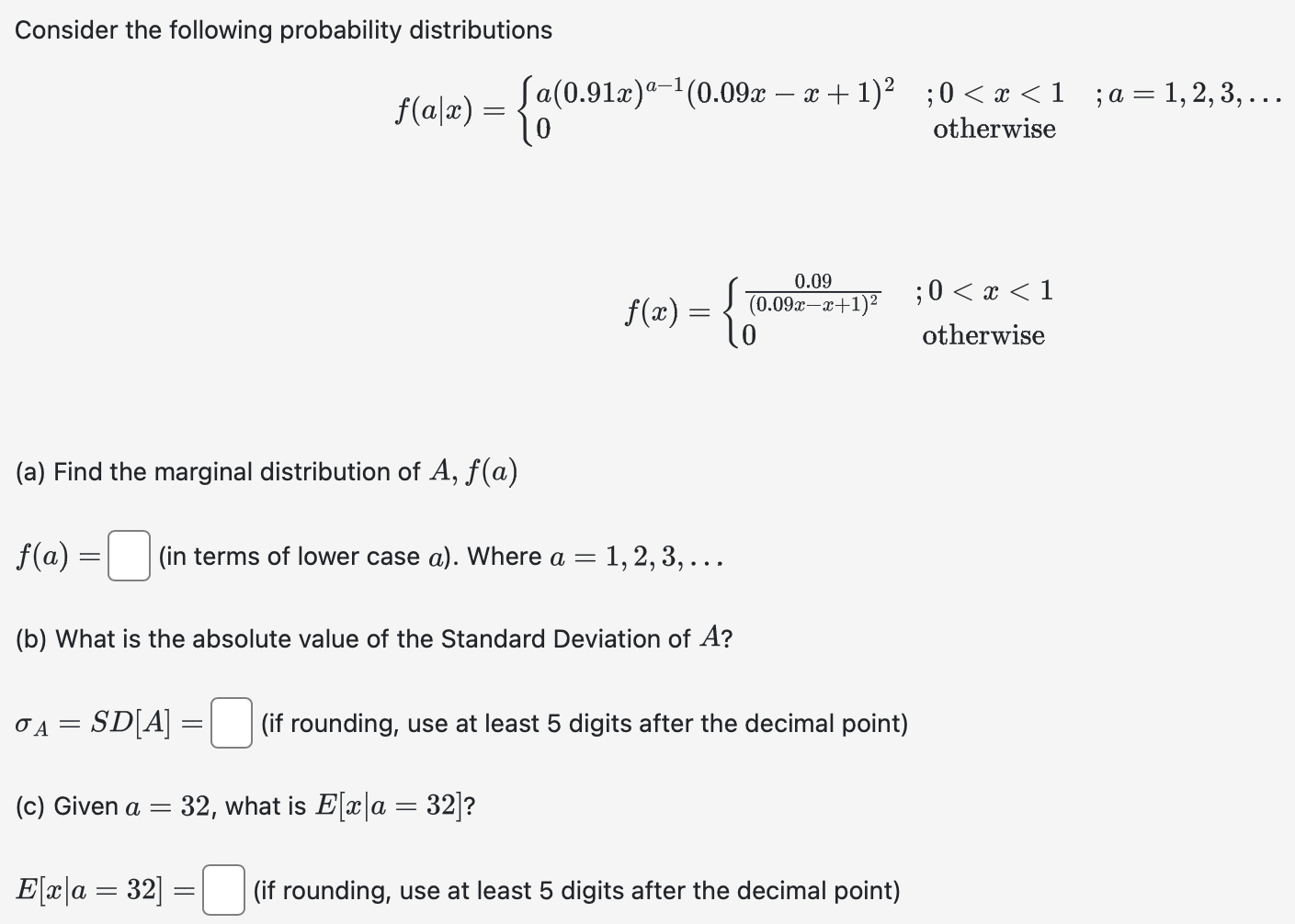 Solved Consider the following probability | Chegg.com