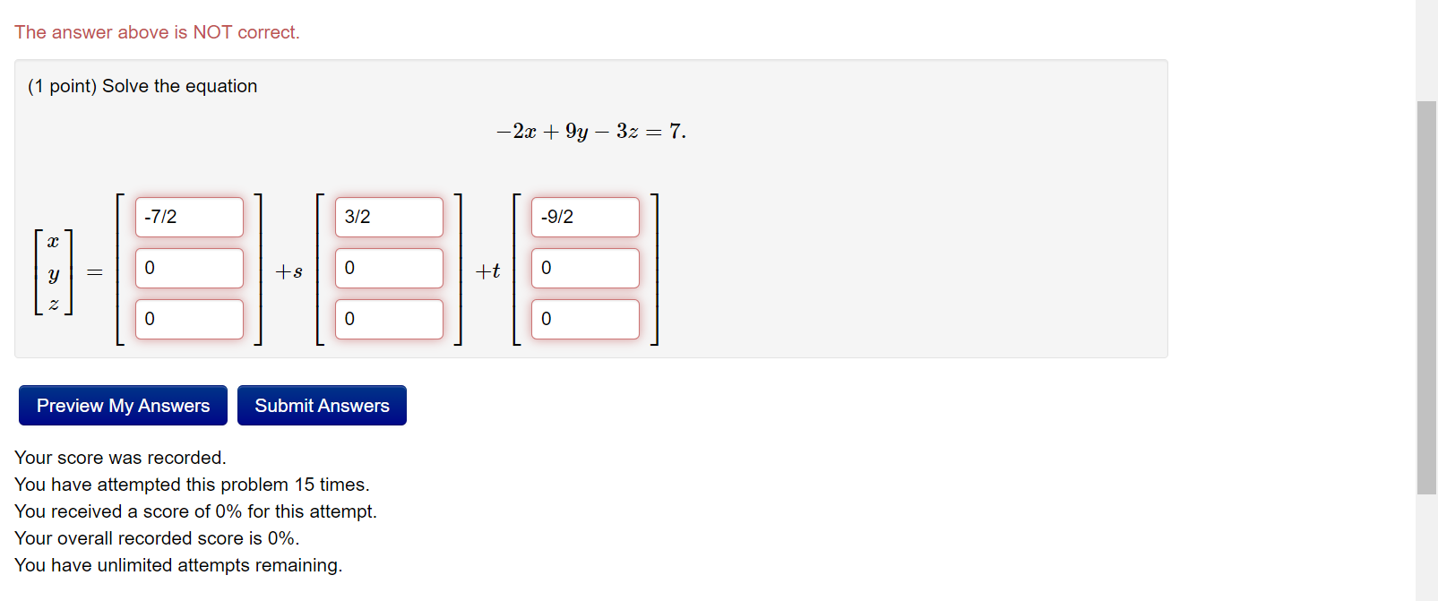 Solved The answer above is NOT correct. (1 point) Solve the | Chegg.com