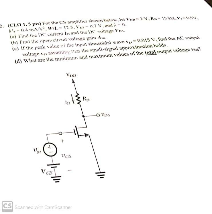 Solved (Cl.O 1.5pts) For the CS amplifier strown below, let | Chegg.com