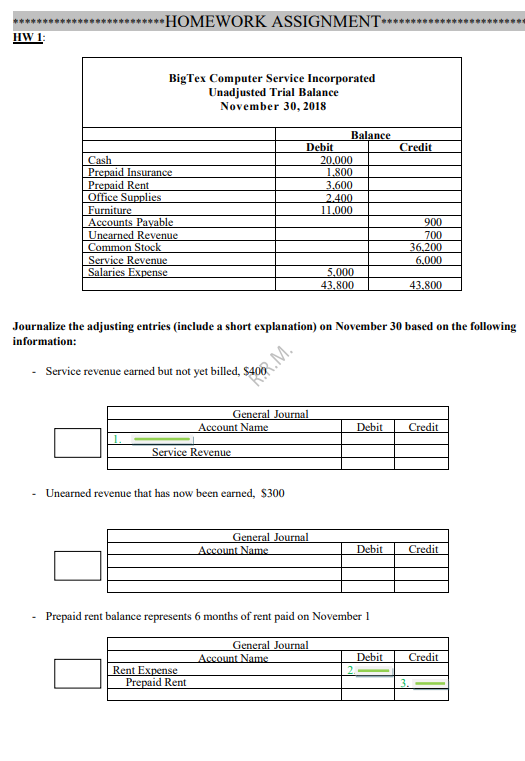 Solved AccountingHW 1:Journalize the adjusting entries | Chegg.com