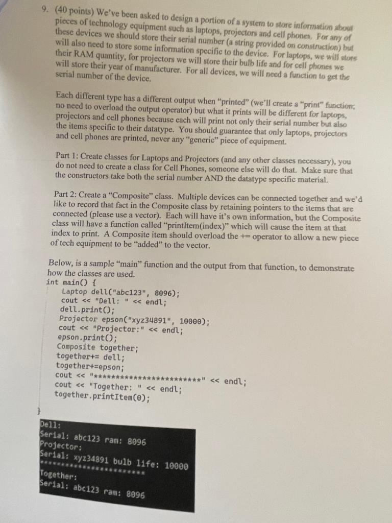 Solved 9. (40 points) We've been asked to design a portion | Chegg.com