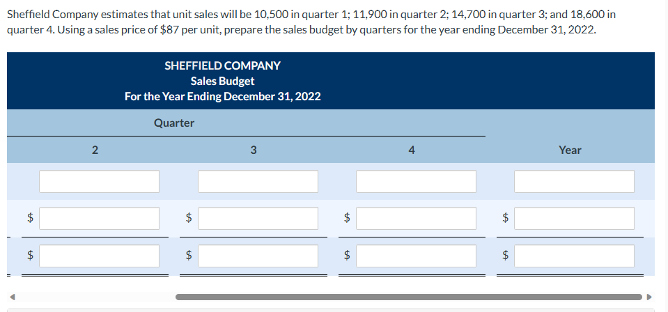 Solved Sheffield Company estimates that unit sales will be | Chegg.com