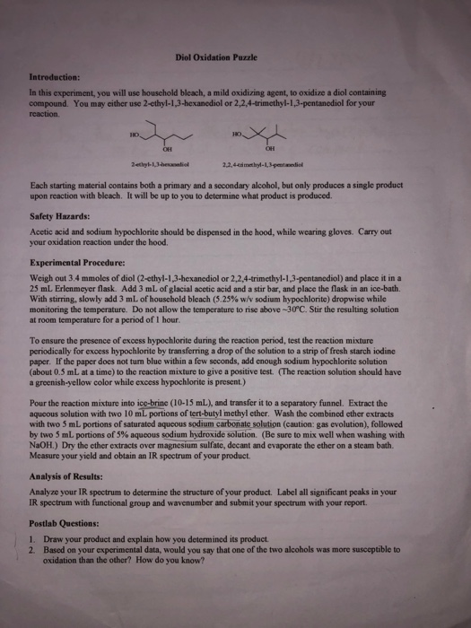 Solved Diol Oxidation Puzzle Intreduction: In this | Chegg.com
