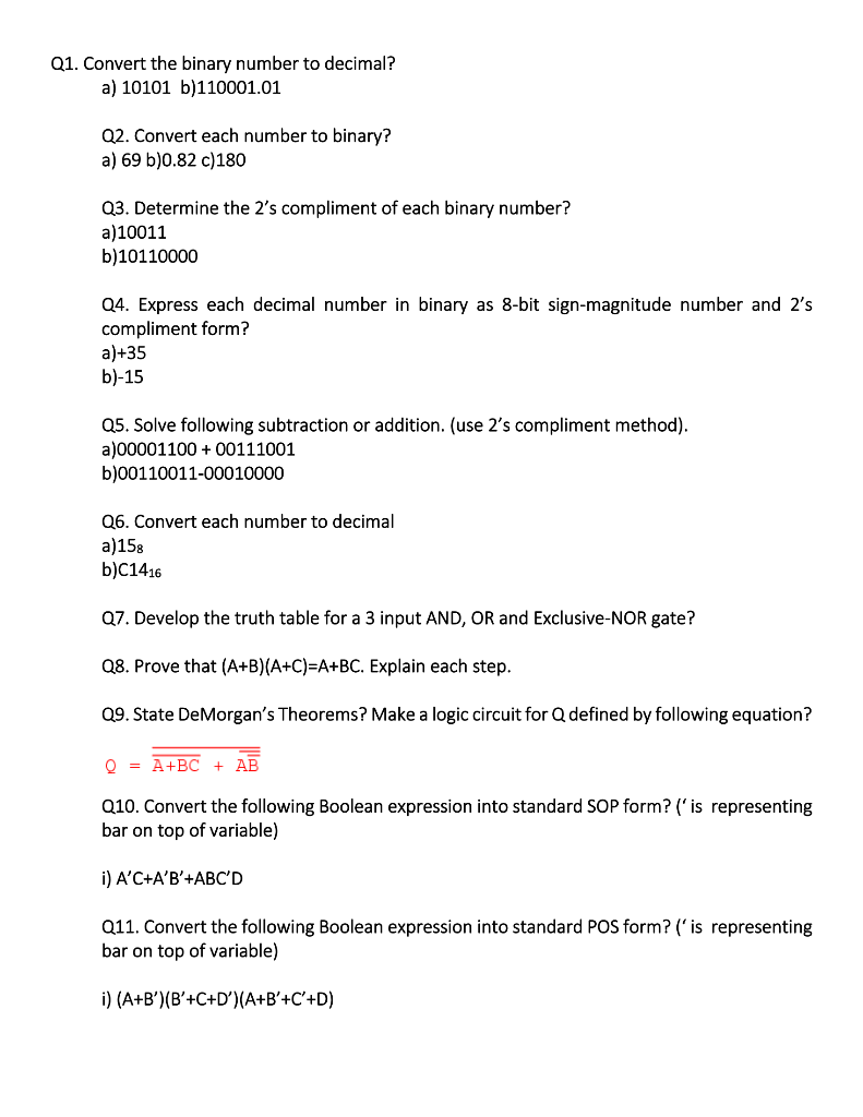 Solved Q1. Convert the binary number to decimal? a) 10101 | Chegg.com