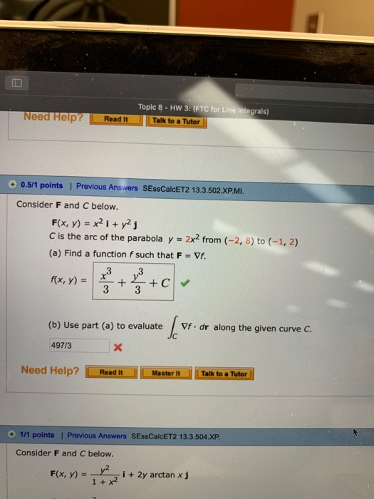 Solved Topic 8 - HW 3: (FTC for Line Integrals) Need | Chegg.com