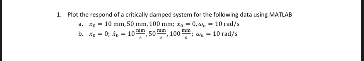 Solved 1. Plot the respond of a critically damped system for | Chegg.com