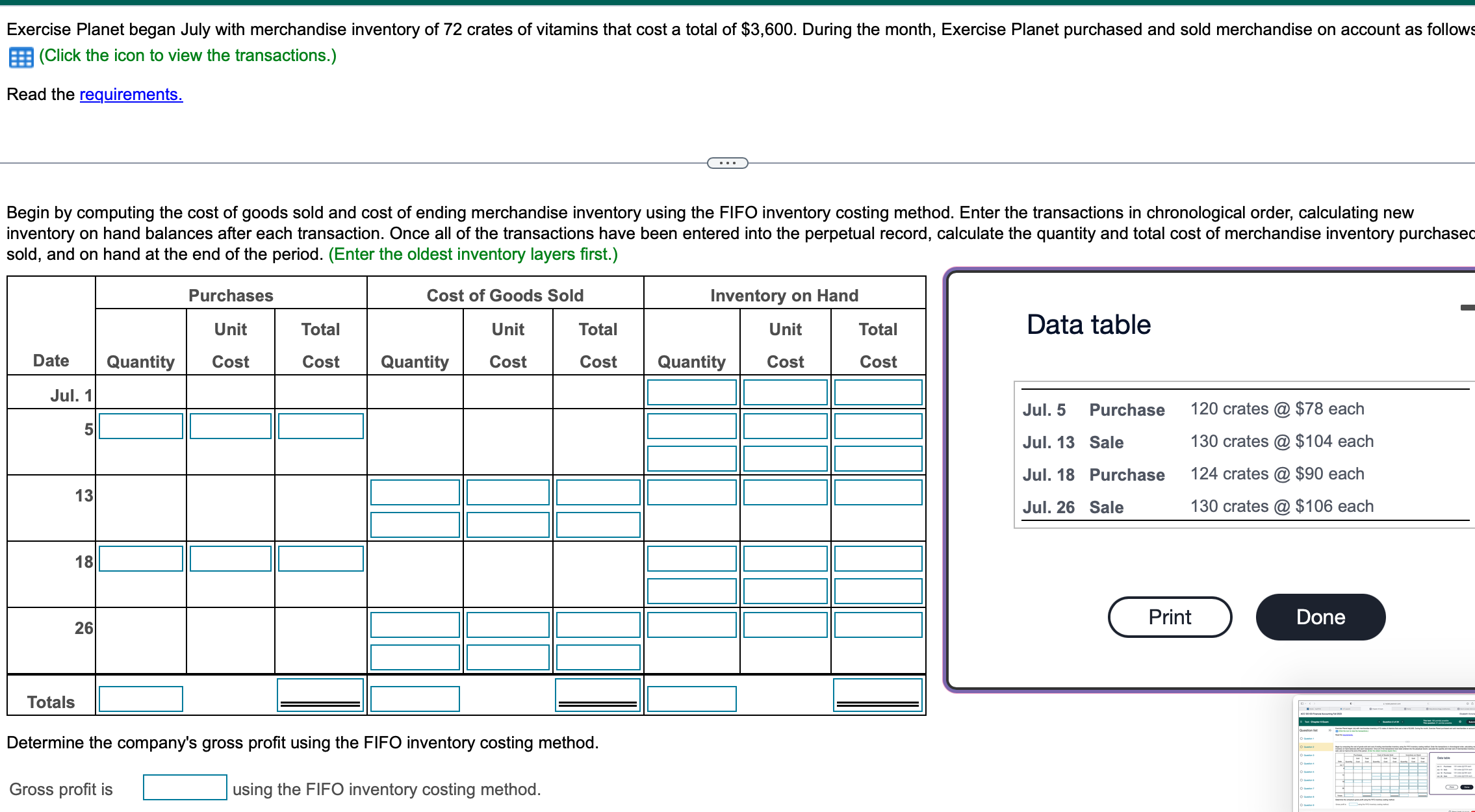 Solved Exercise Planet began July with merchandise inventory | Chegg.com