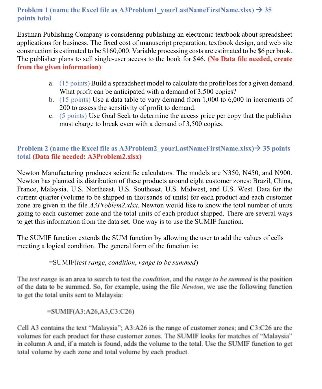 Instructions: 1. Deliverables: 3 Excel files | Chegg.com