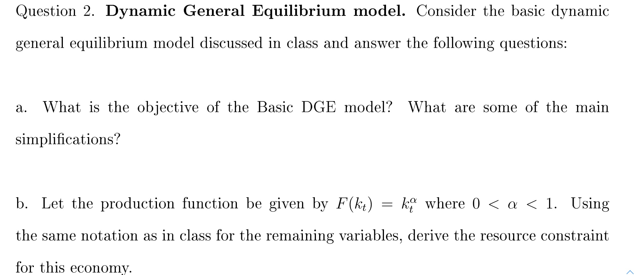 Question 2 Dynamic General Equilibrium Model