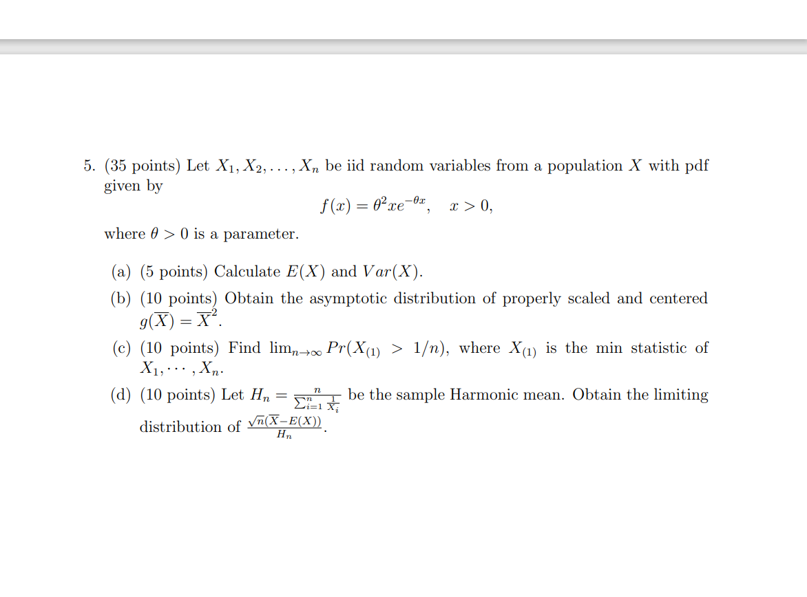 Solved 5. (35 points) Let X1,X2,…,Xn be iid random variables | Chegg.com