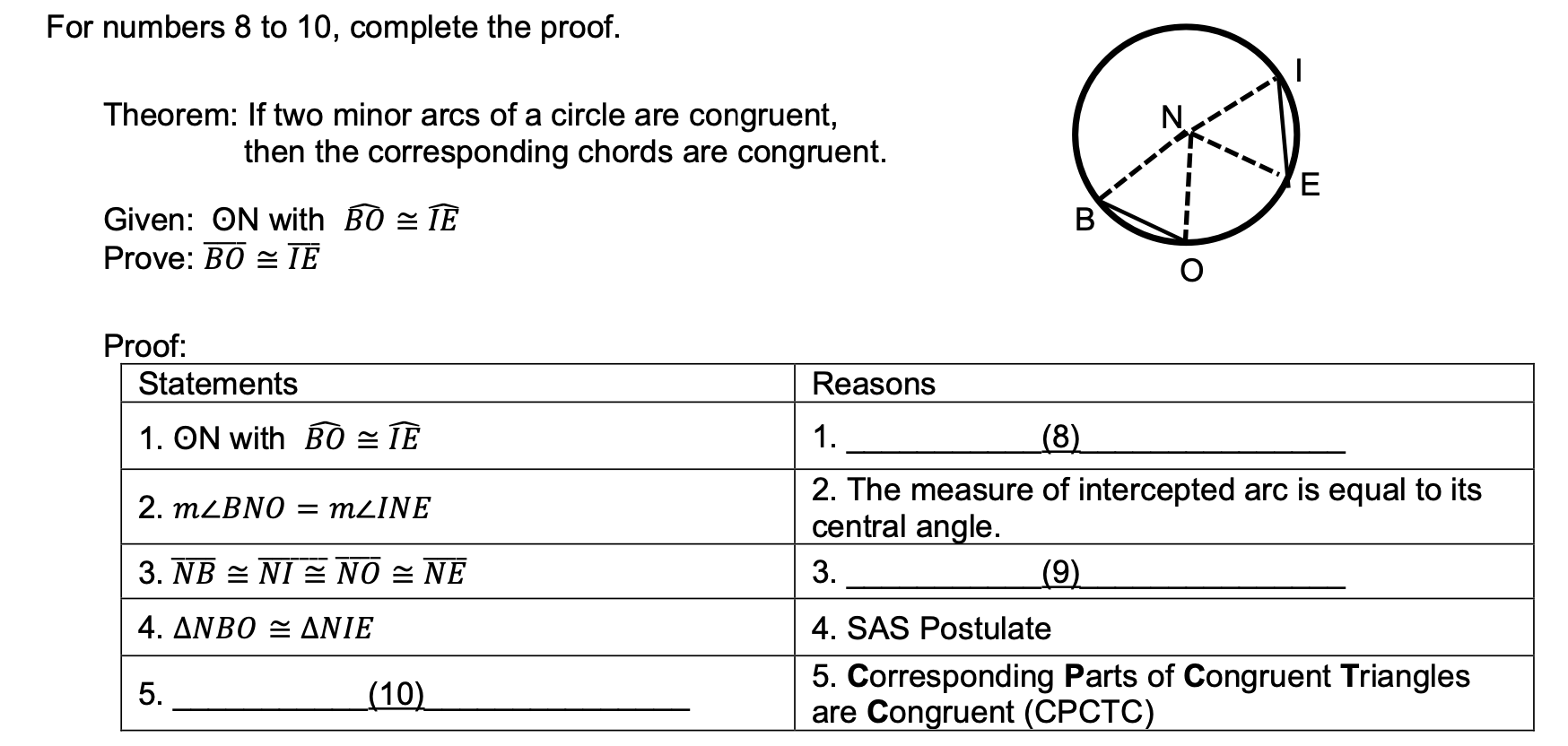 Solved For numbers 8 to 10, complete the proof. Theorem: If | Chegg.com