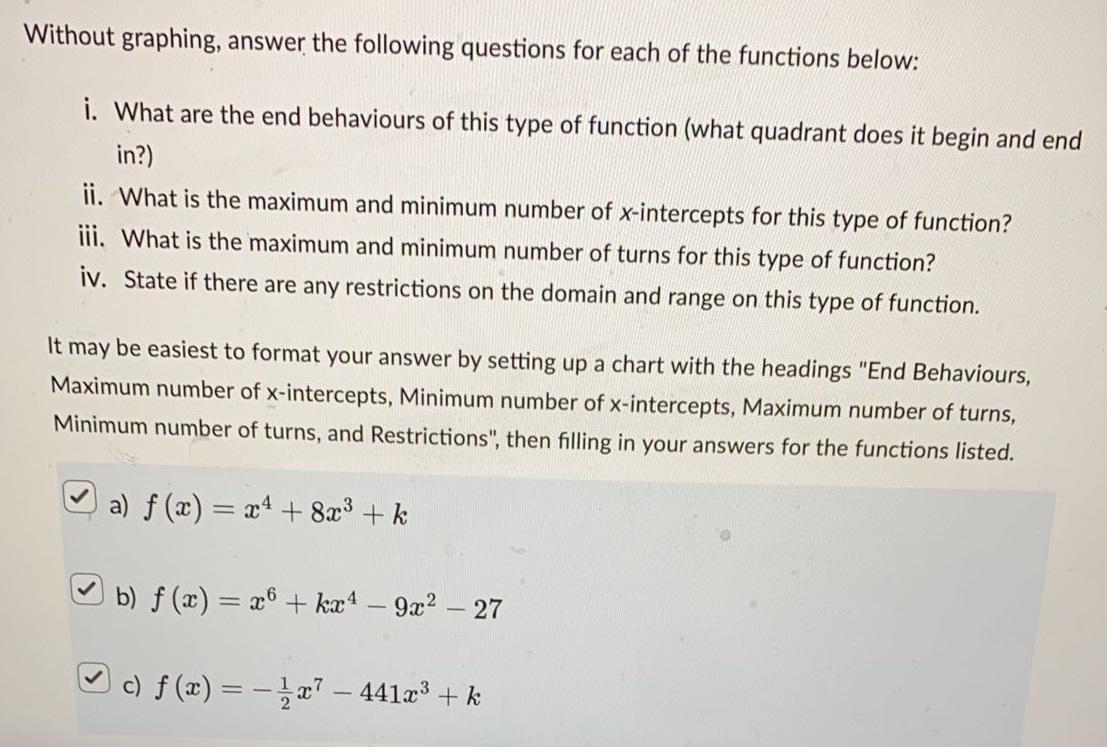 Solved Without graphing, answer the following questions for | Chegg.com