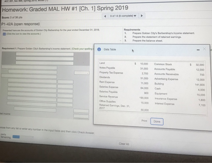 Solved ACC 201, Sec 009, Spring a1, nert Homework: Graded | Chegg.com