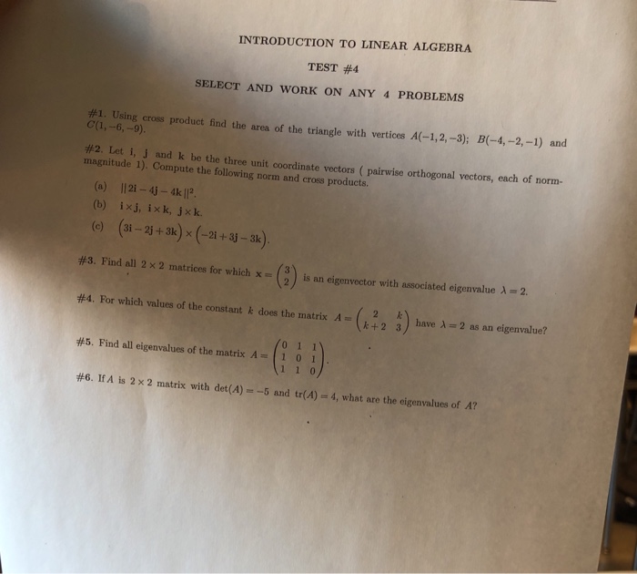 Solved INTRODUCTION TO LINEAR ALGEBRA TEST #4 SELECT AND | Chegg.com