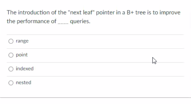 Solved The introduction of the "next leaf" pointer in a B+ | Chegg.com