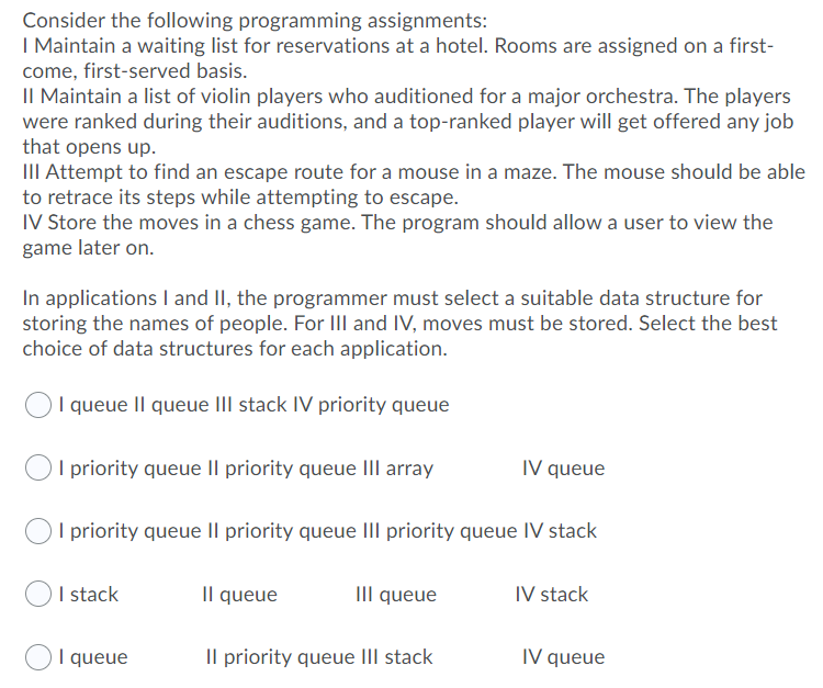 Solved Consider the following programming assignments: I | Chegg.com
