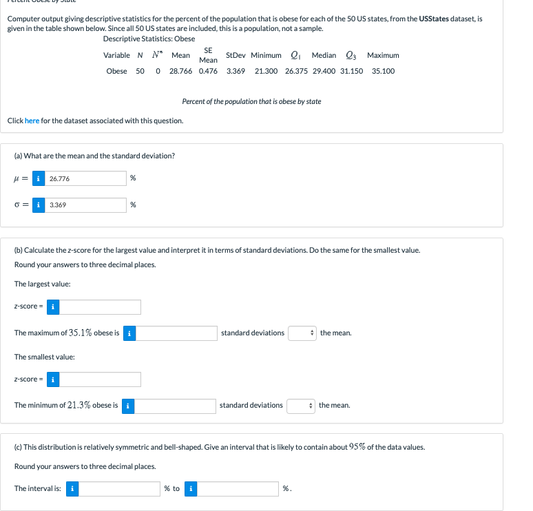Solved Computer output giving descriptive statistics for the | Chegg.com