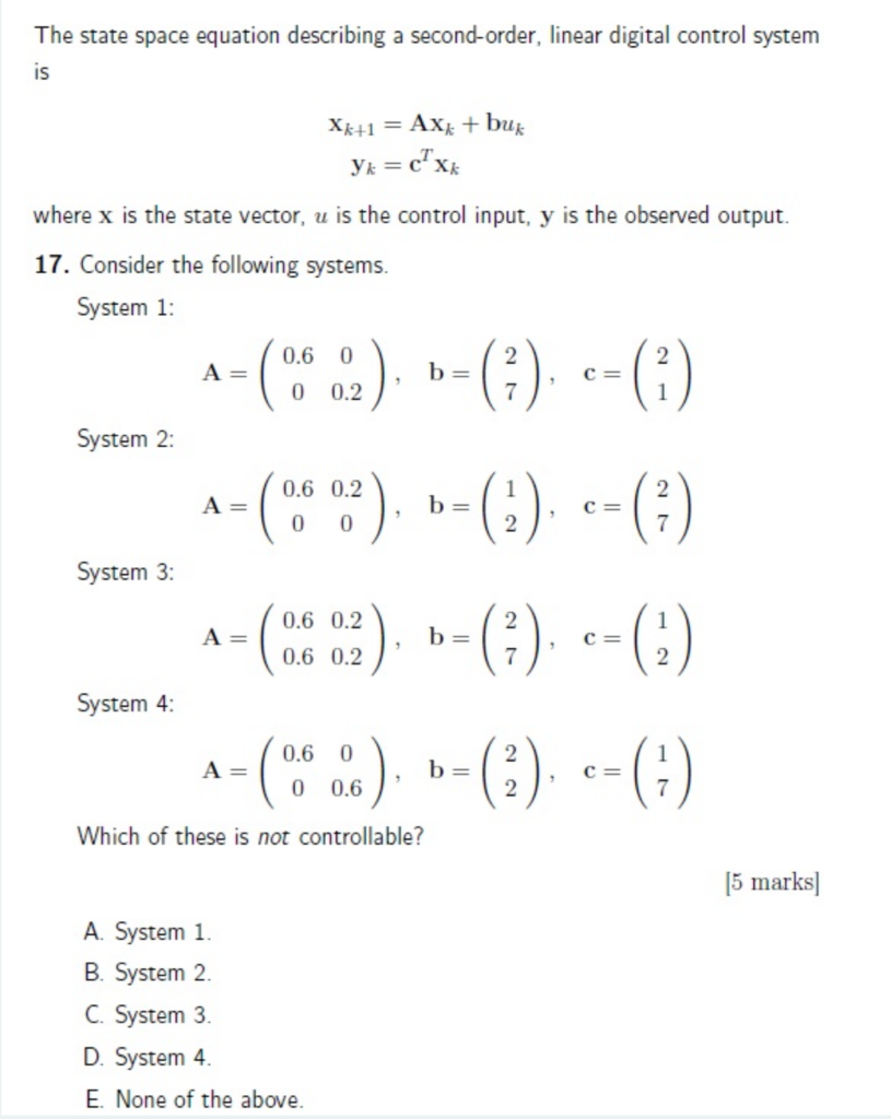 Solved The state space equation describing a second-order, | Chegg.com