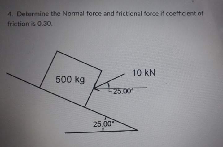 Solved 4. Determine the Normal force and frictional force if | Chegg.com