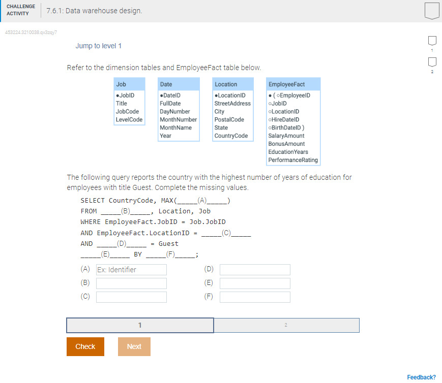 Refer to the dimension tables and EmployeeFact table | Chegg.com
