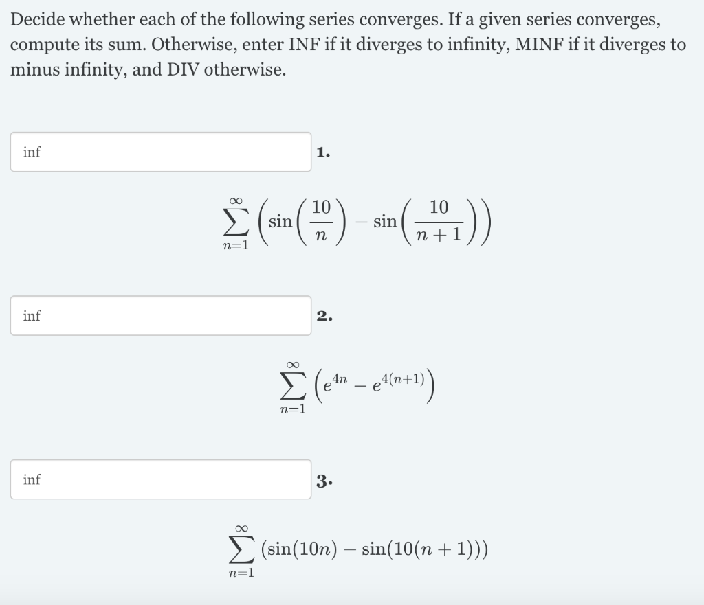 Solved Decide whether each of the following series | Chegg.com