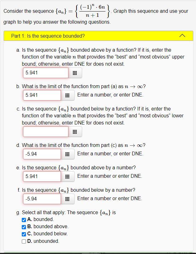 Solved = Graph this sequence and use your (-1)". 6n Consider | Chegg.com