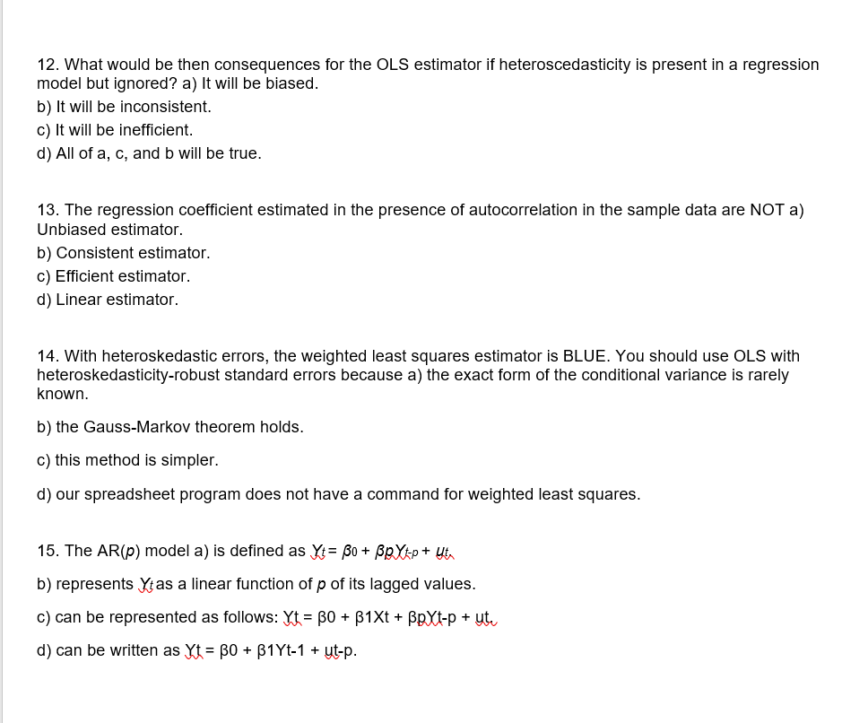 Solved 12. What would be then consequences for the OLS | Chegg.com