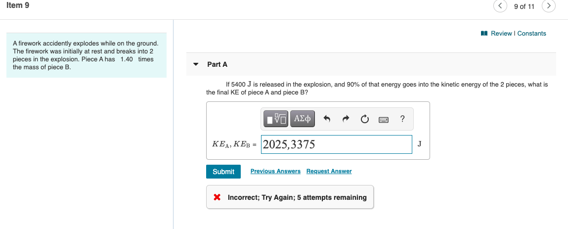 Solved Item 9 9 of 11 Review Constants A firework accidently | Chegg.com